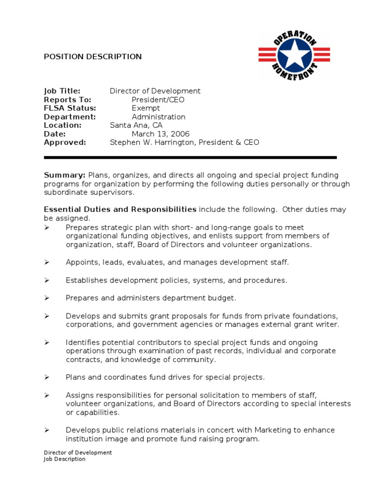 Director of Development Job Description | PDF | Competence (Human ...