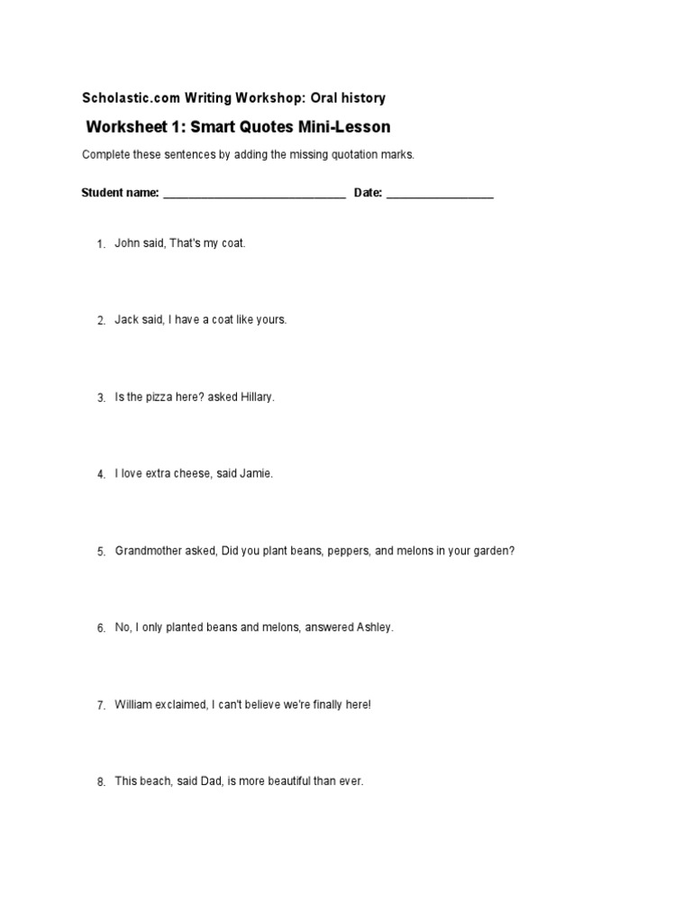 Oral history smart quotes mini-lesson | PDF | Punctuation | Quotation Mark