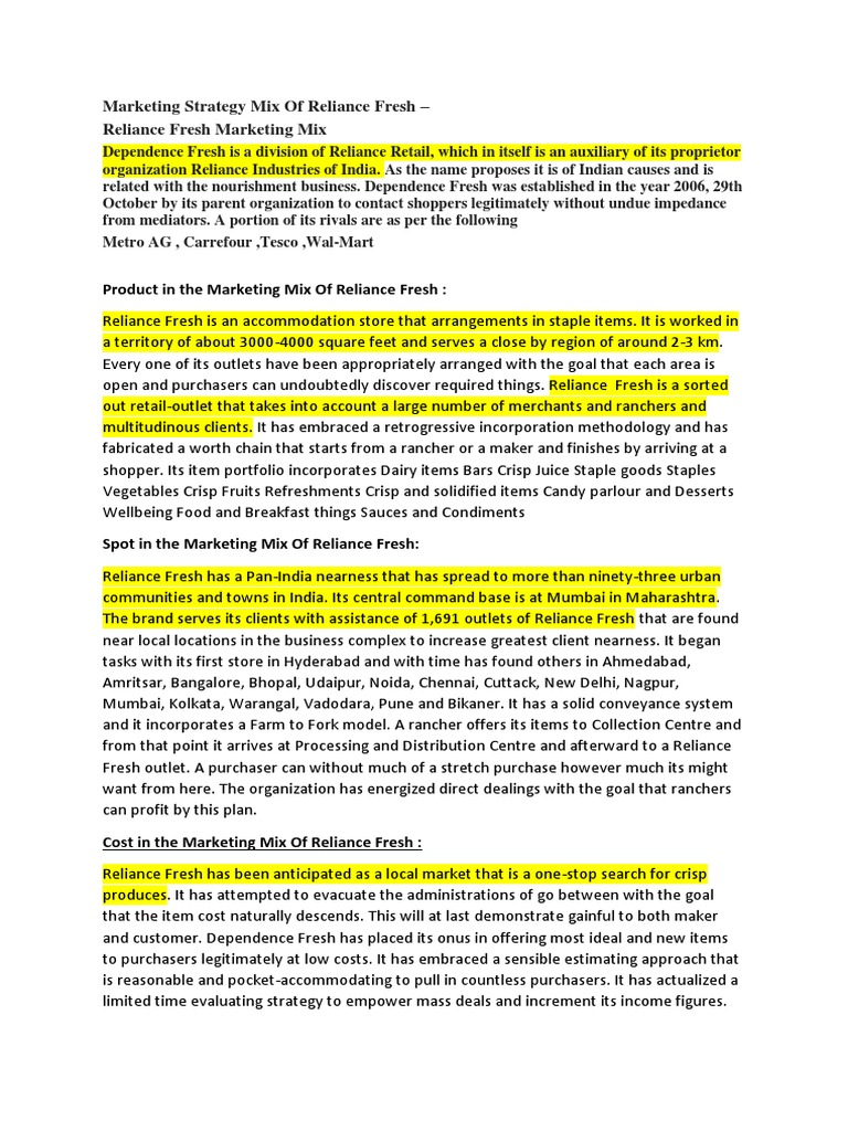 Reliance Fresh Strategy | PDF | Retail | Advertising