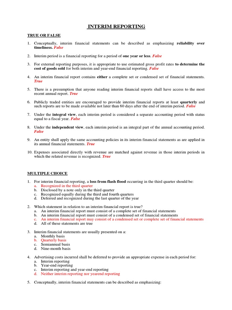 INTERIM REPORTING With ANSWERS | PDF | Income Statement | Debits And ...