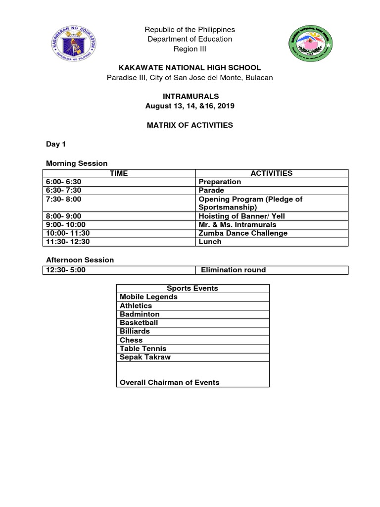 Activity Design For Intrams | PDF | Sports | Leisure
