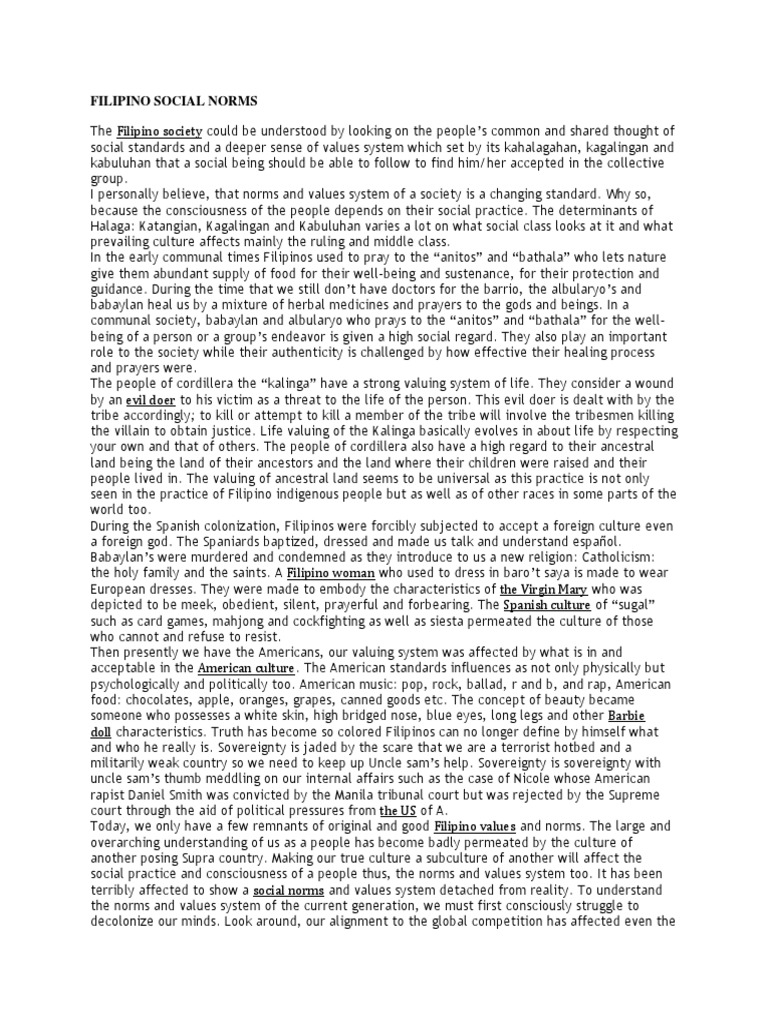 Filipino Social Norms | PDF | Homosexuality | Value (Ethics)