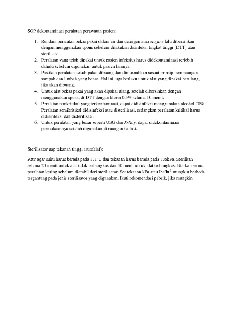 SOP Dekontaminasi Peralatan Perawatan Pasien | PDF | Pengembangan Diri | Kesehatan Holistik