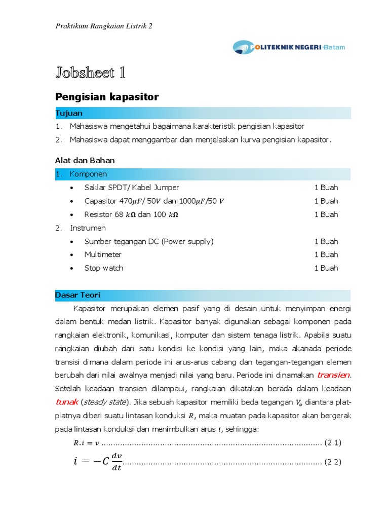 Jobsheet 1 Pengisian Kapasitor | PDF | Business