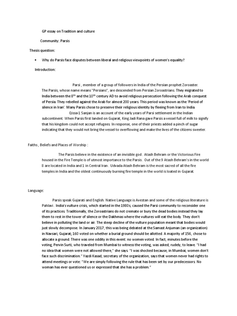 Essay On Tradition and Culture | PDF | Zoroastrianism | Religious Faiths