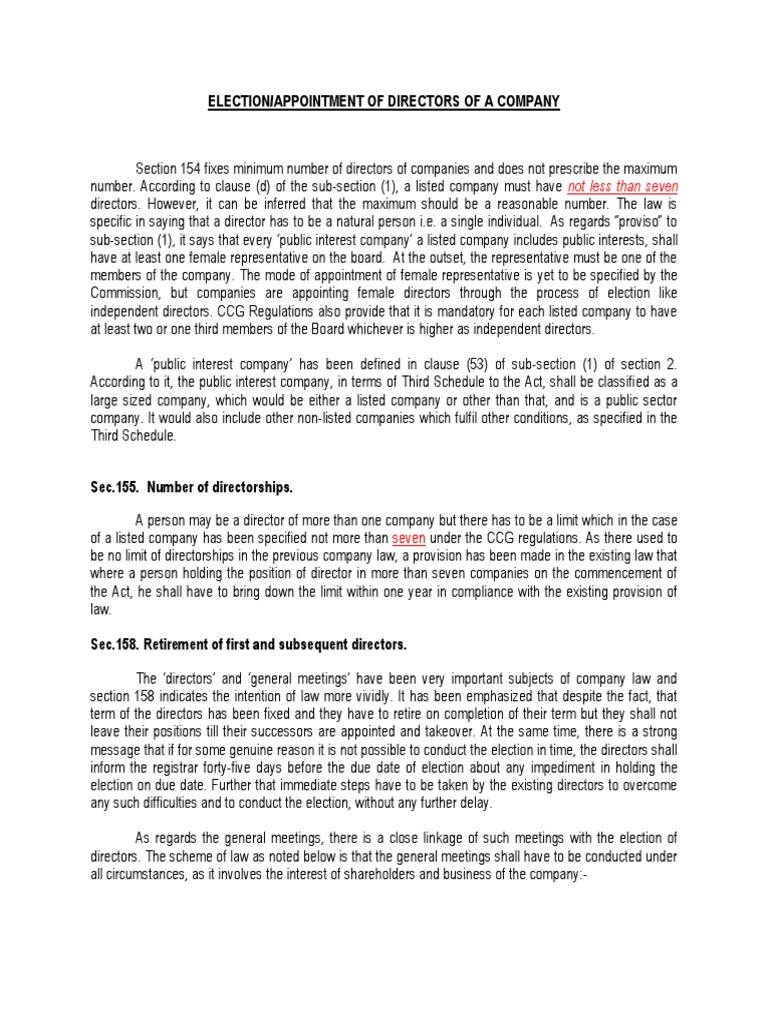 Procedures and Requirements for the Election and Appointment of Company ...