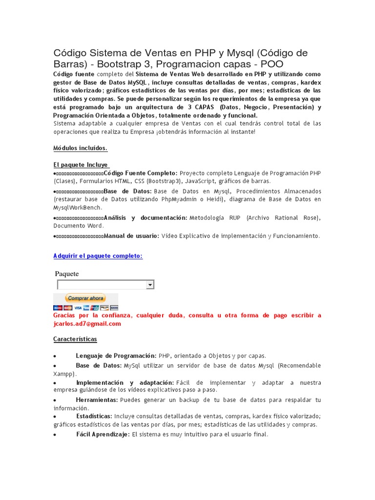 Sistema de Ventas en PHP y Mysql Codigo de Barras Bootstrap 3 ...