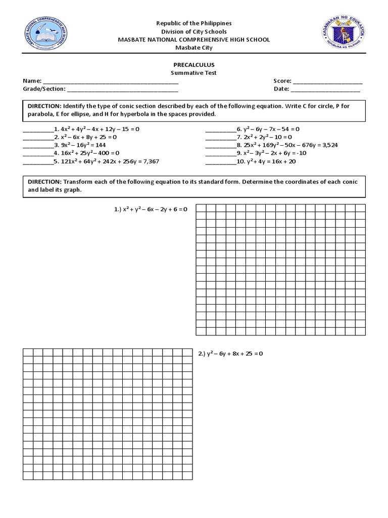 Precalc Summative | PDF | Cartesian Coordinate System | Circle