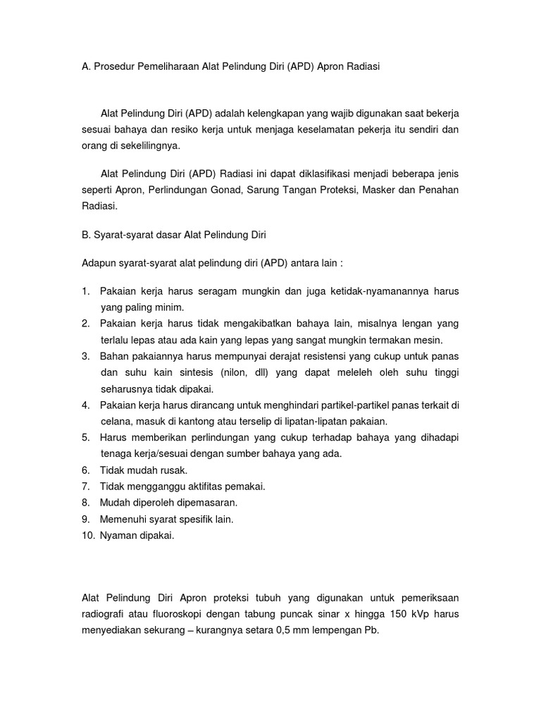 Prosedur Pemeliharaan Alat Pelindung Diri | PDF