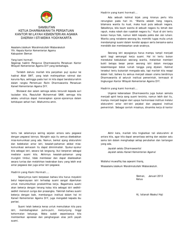 Contoh Sambutan Ketua Dharma Wanita PDF | PDF