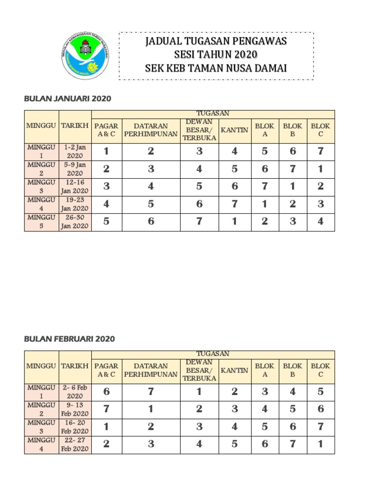 Contoh Jadual Bertugas Pengawas | PDF