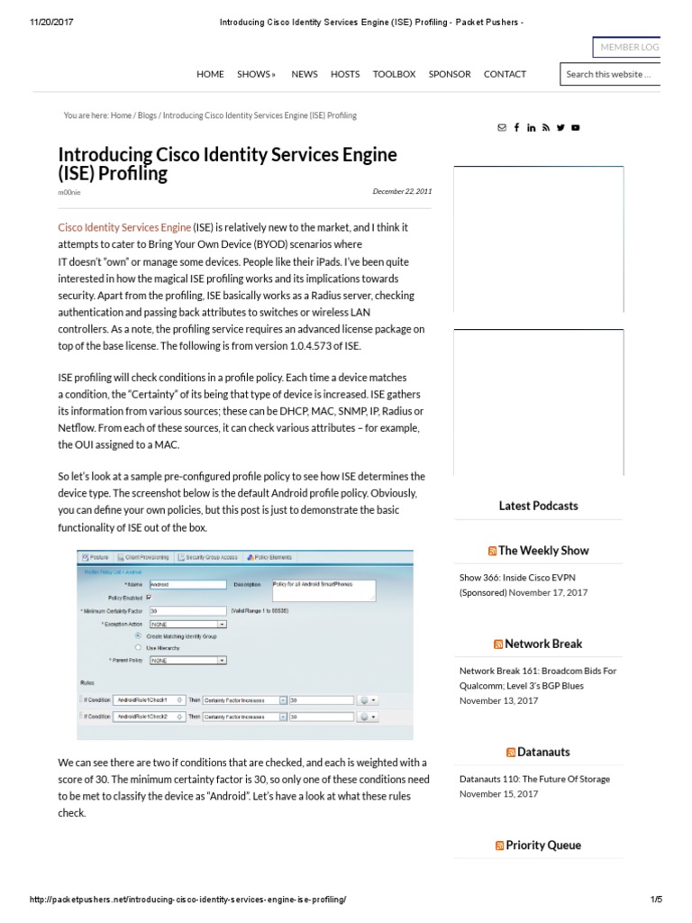 Introducing Cisco Identity Services Engine (ISE) Profiling - Packet Pushers | PDF | Radius ...