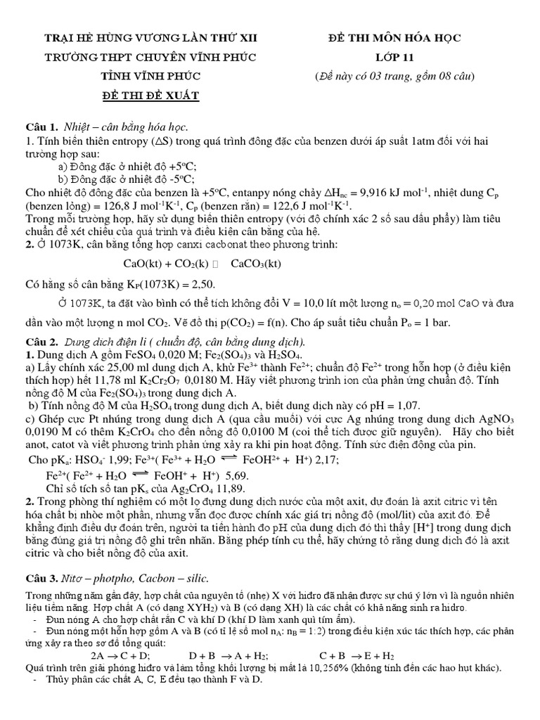(123doc) - Hoa-11-Cvp-De-Thi-Dap-An-De-Xuat-Trai-He-Hung-Vuong-Moi-Nhat | PDF