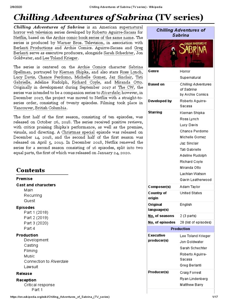 Chilling Adventures of Sabrina (TV Series) - Wikipedia | PDF