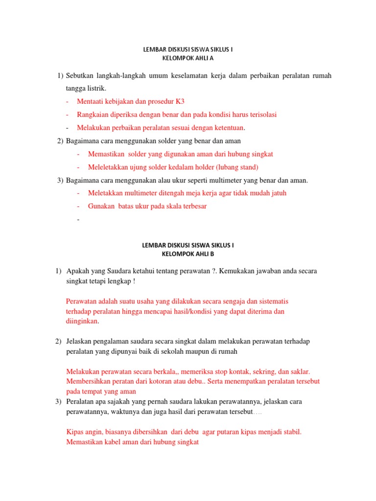 Lembar Diskusi Siswa Siklus I | PDF