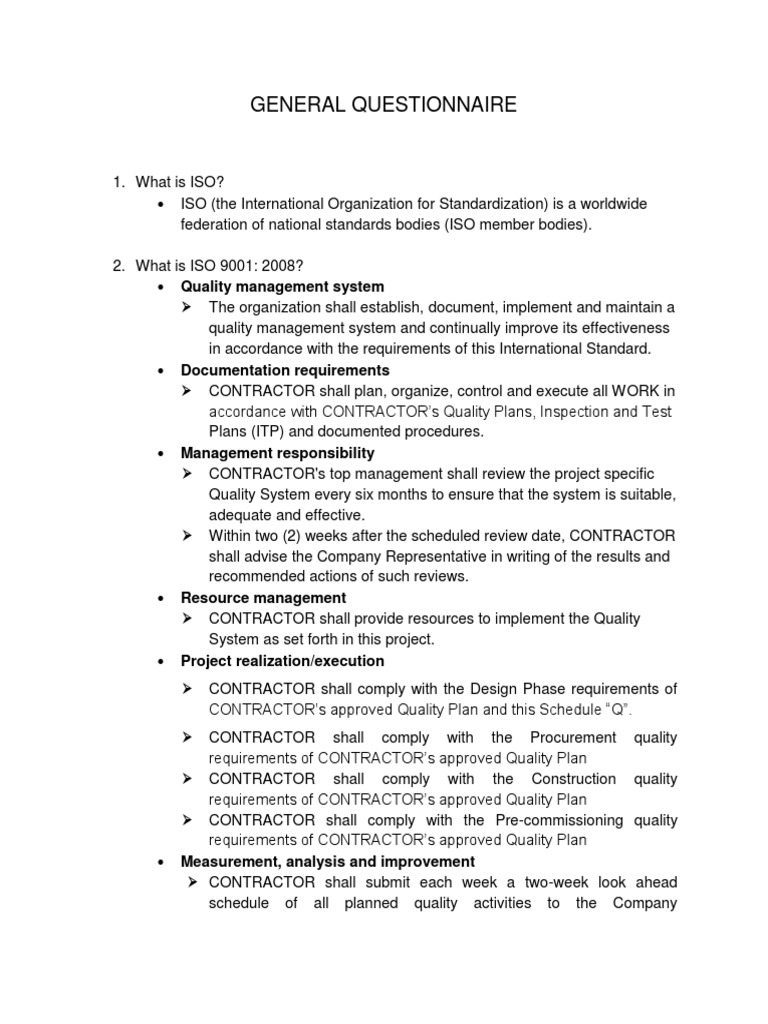 General Questionnaire | PDF | Quality Management System | International ...