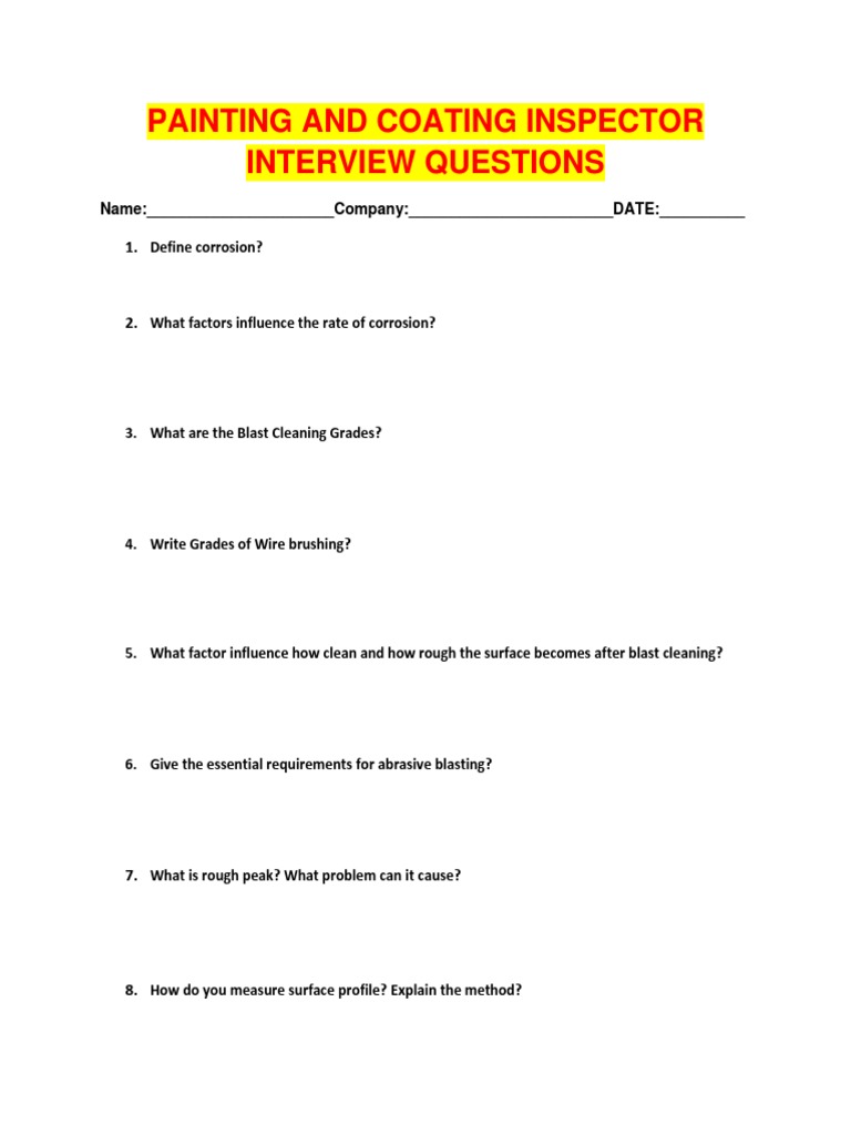 Painting and Coating Inspector Interview Questions | PDF | Paint | Pipe ...