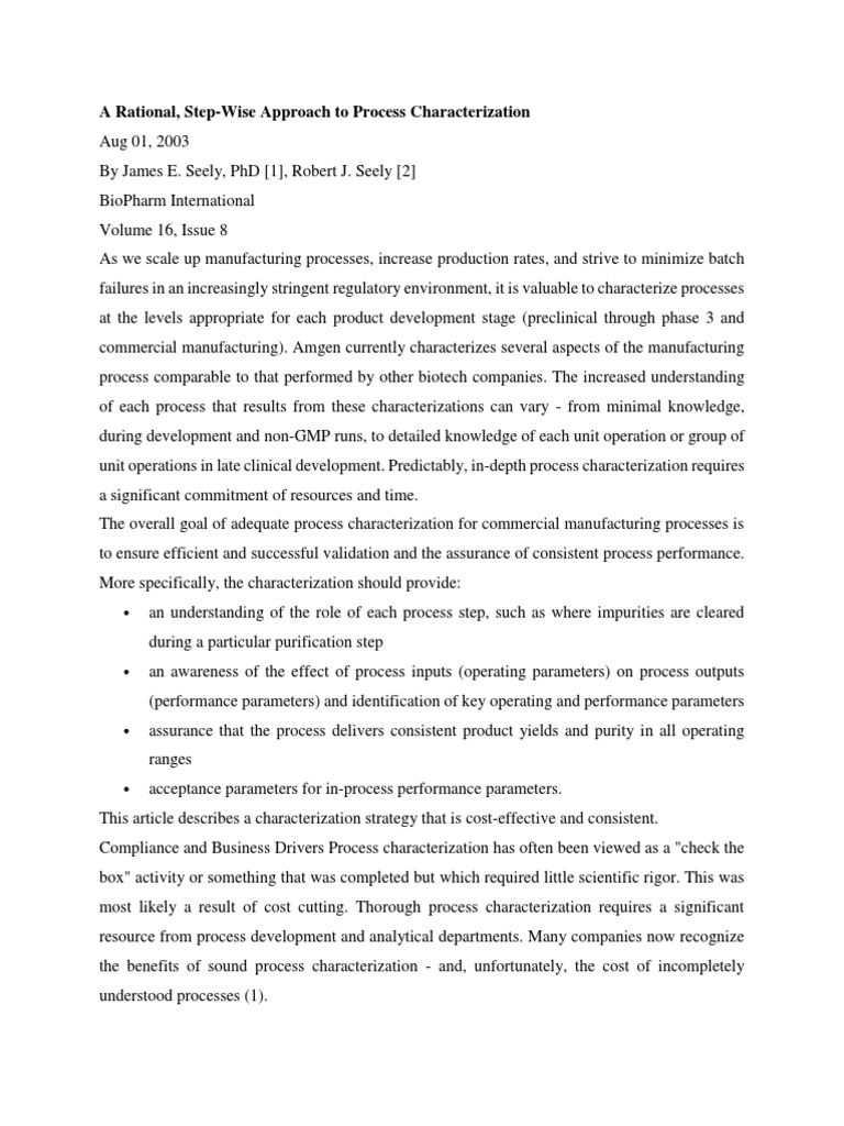 A Rational, Step-Wise Approach To Process Characterization | PDF ...