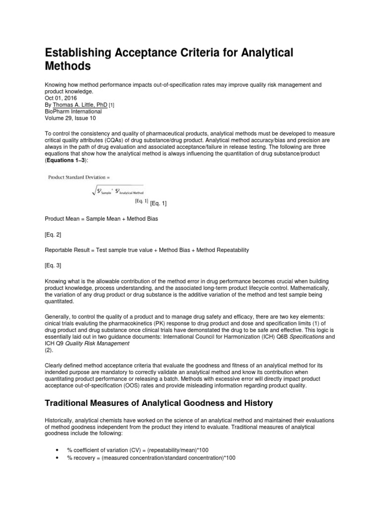 Establishing Acceptance Criteria For Analytical Methods | PDF ...