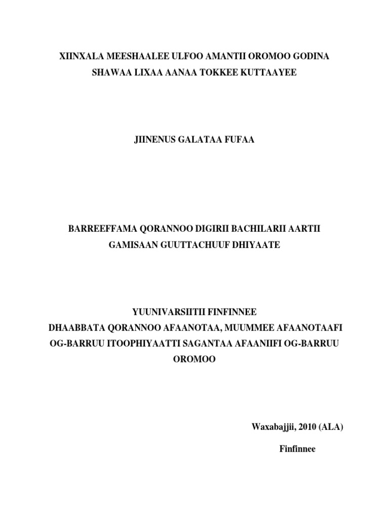 (Jiinenus Galataa) Xiinxala Meeshaalee Ulfoo Amantii Oromoo Godina ...