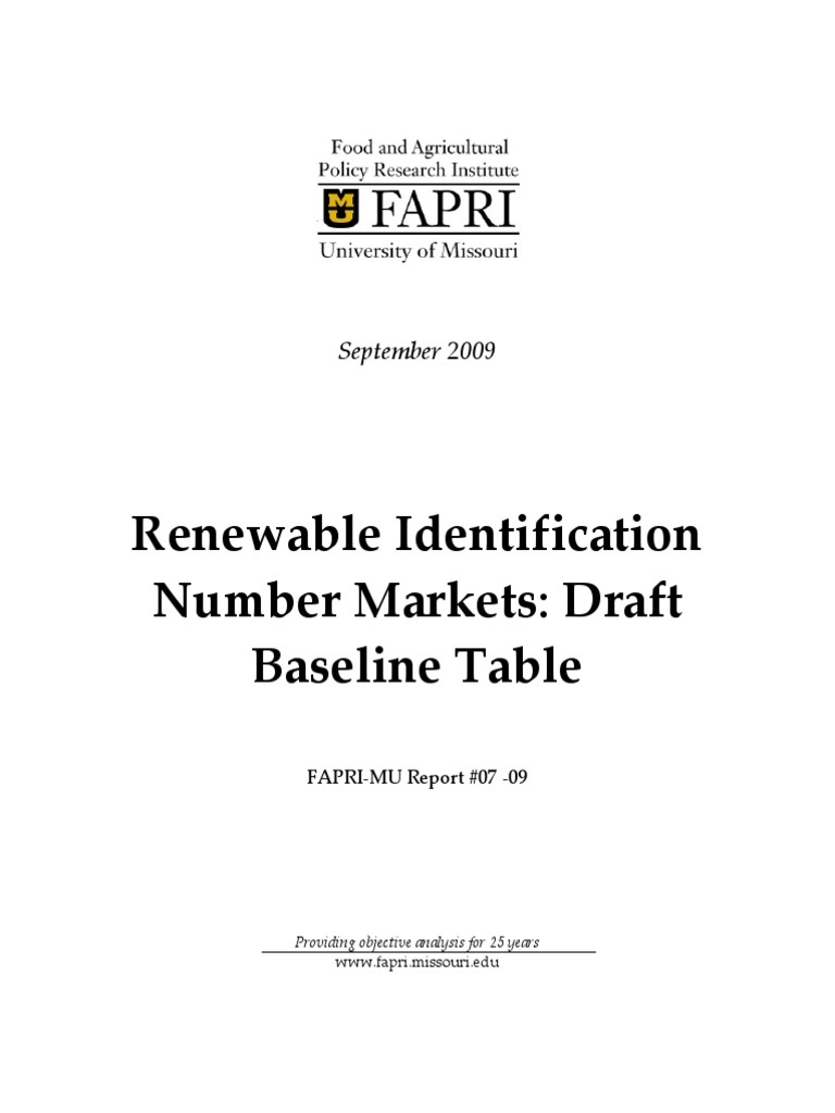 Renewable Identification Number Markets: Draft Baseline Table | PDF ...