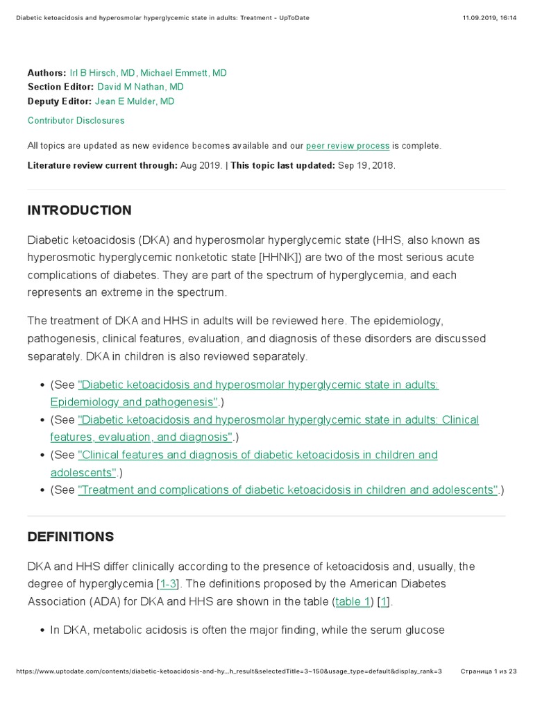 Diabetic Ketoacidosis and Hyperosmolar Hyperglycemic State in Adults ...