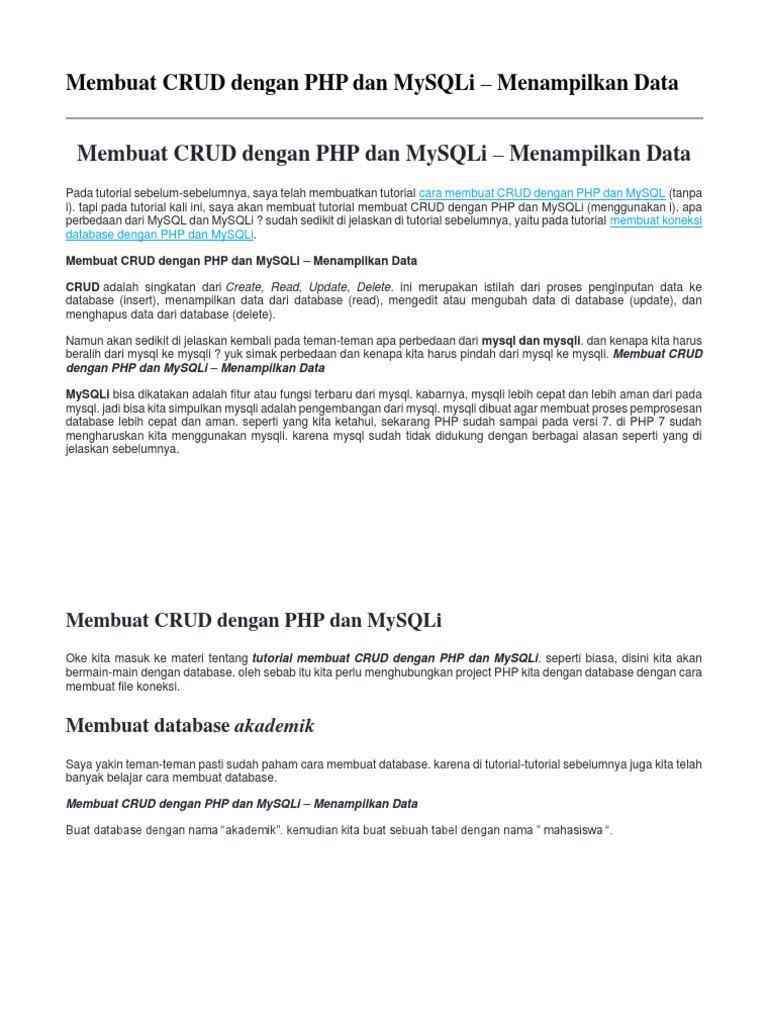Membuat CRUD Dengan PHP Dan MySQLi | PDF