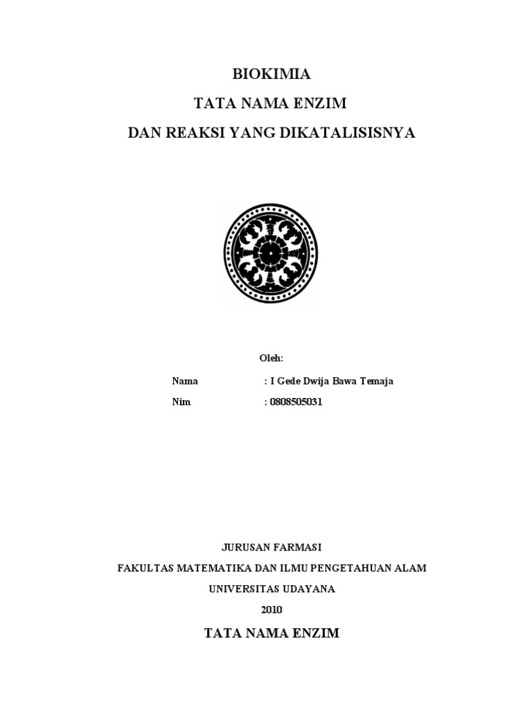 Tata Nama Enzim Dan Reaksi Yg Dikatalisisnya PDF | PDF