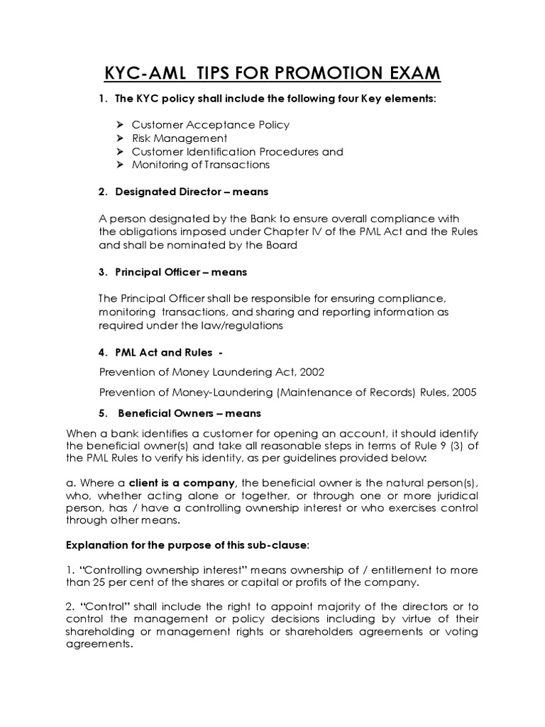 Kyc Exam Tips | PDF | Identity Document | Trust Law