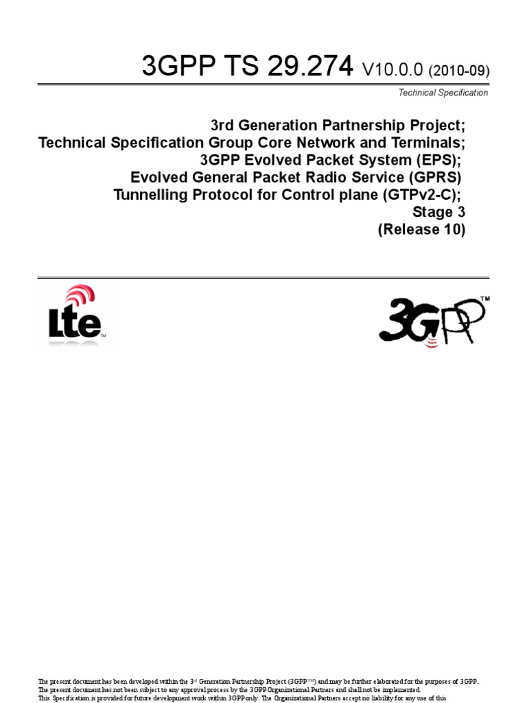 3GPP TS 29.274: Technical Specification | PDF | 3 Gpp | Telecommunications Standards