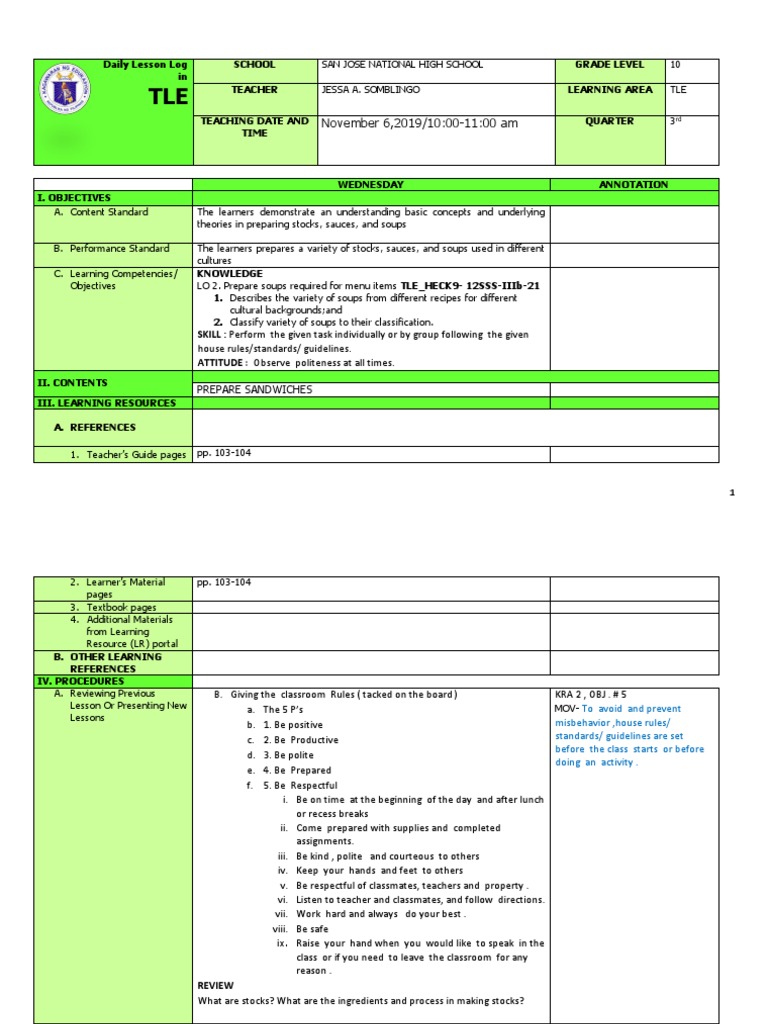Cot DLL Cookery 10 | PDF | Education Theory | Teaching