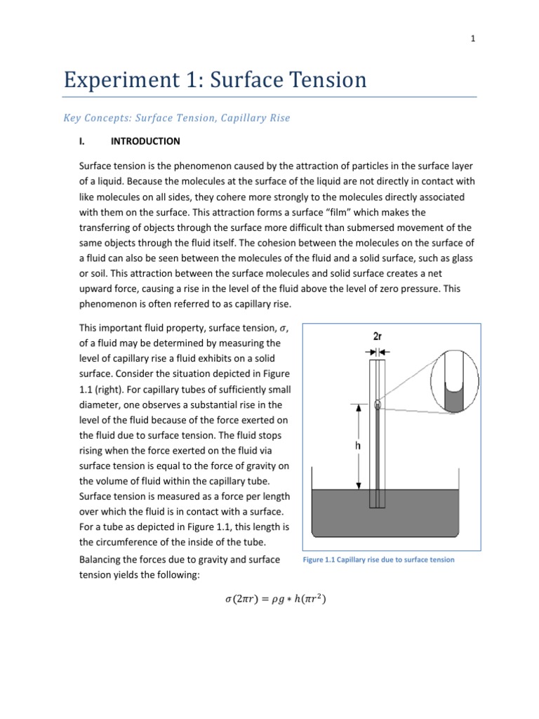 Lab Manual Surface Tension PDF | PDF | Surface Tension | Force