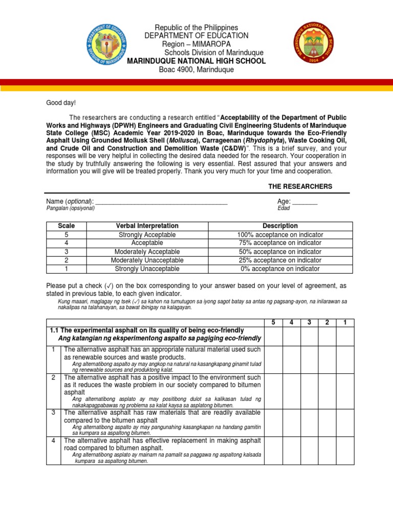 3is Questionnaire | PDF | Asphalt | Nature