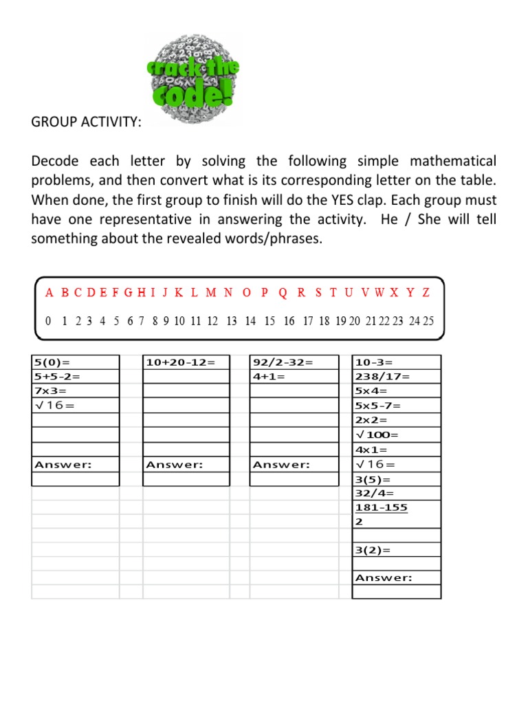 COT GROUP ACTIVITY Crack The Code | PDF