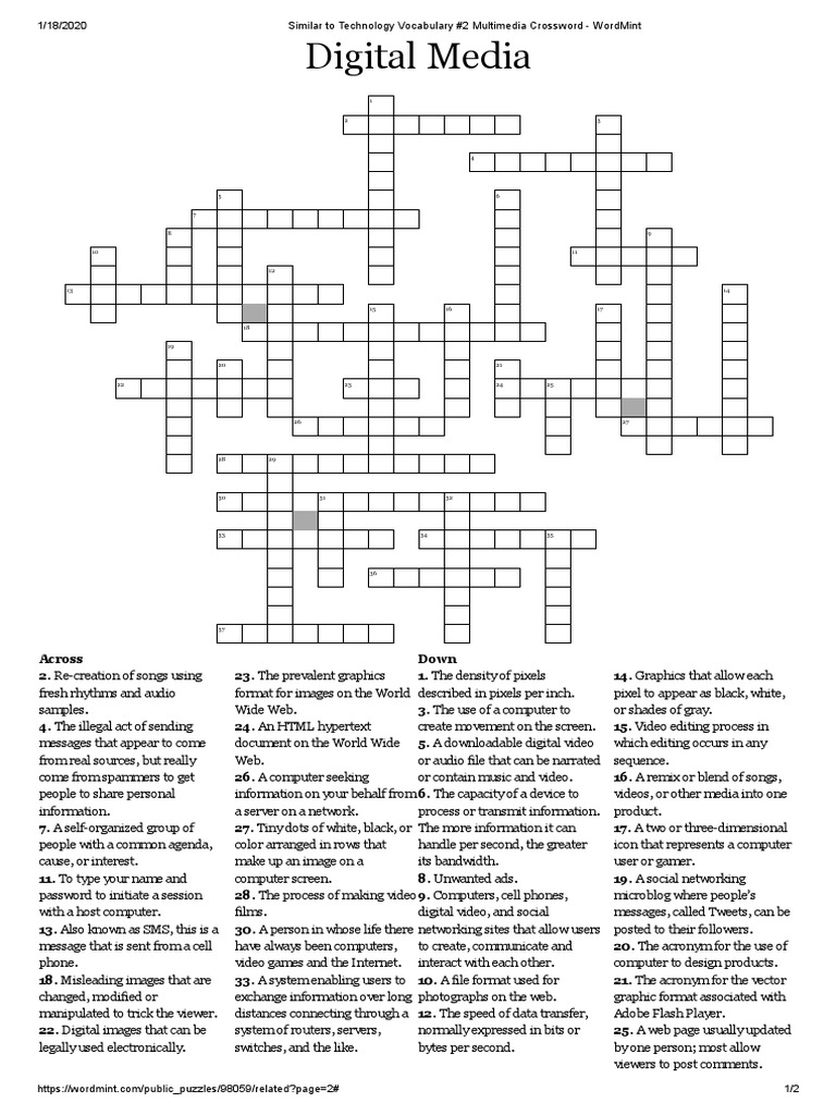 Similar To Technology Vocabulary #2 Multimedia Crossword - WordMint ...
