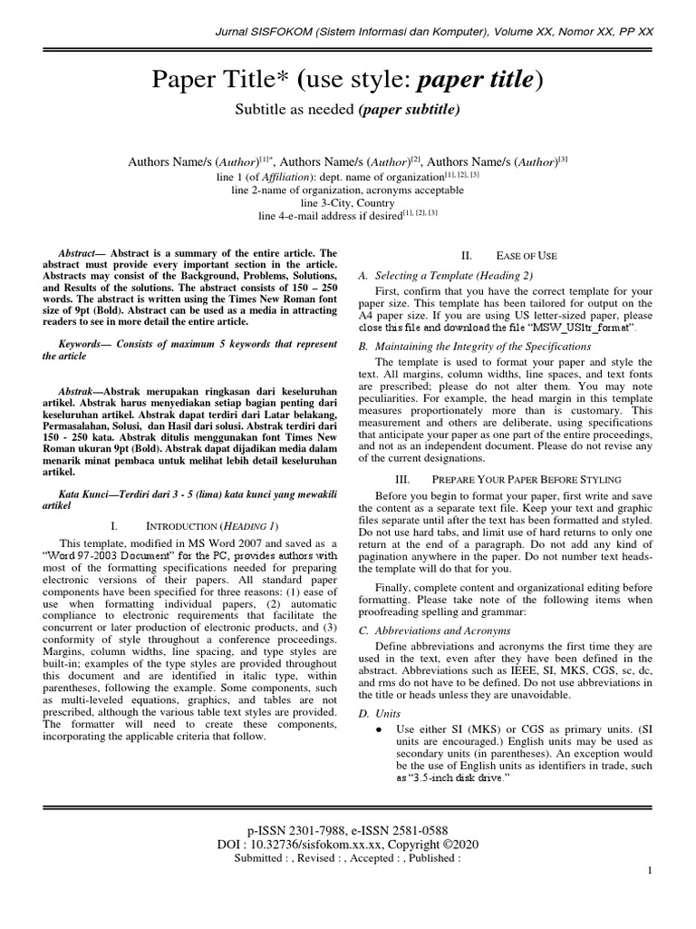 Template Jurnal Sisfokom 2020 | PDF | Note (Typography) | Citation