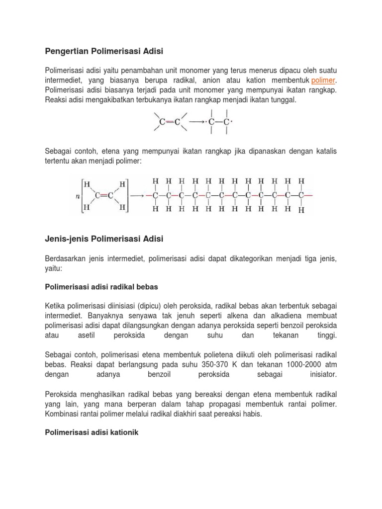 Pengertian dan Jenis Polimerisasi Adisi | PDF | Sains & Matematika