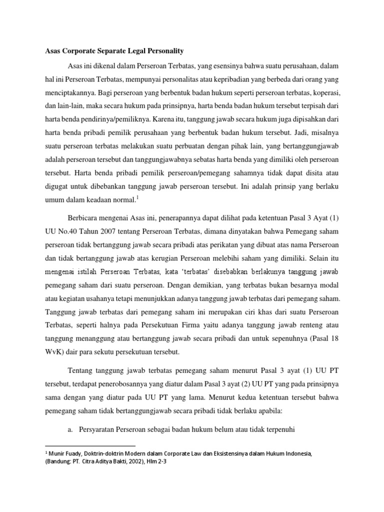 Asas Corporate Separate Legal Personality | PDF