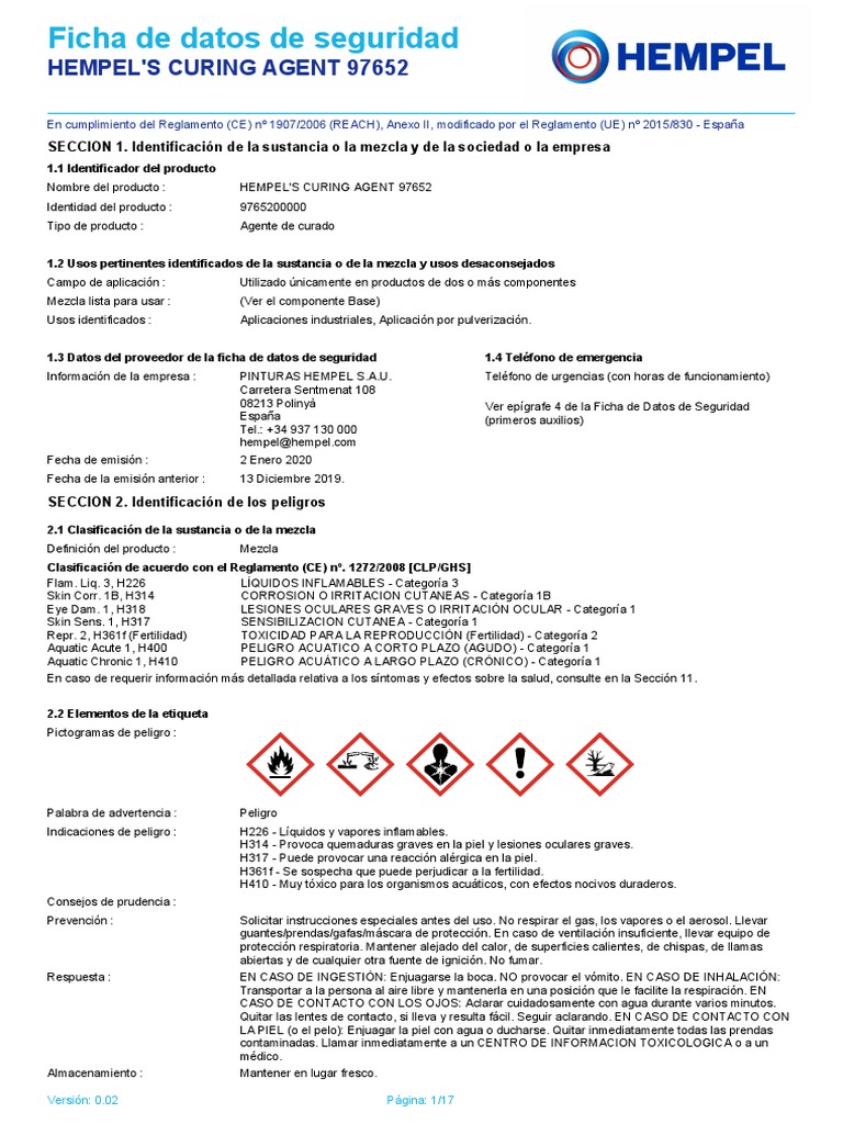 HEMPEL'S CURING AGENT 9765200000 Es-Es | PDF | Oxígeno | Contaminación