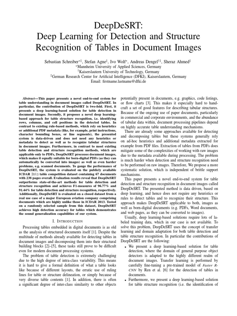 Deepdesrt Deep Learning For Table Detection | PDF | Deep Learning | Image Segmentation