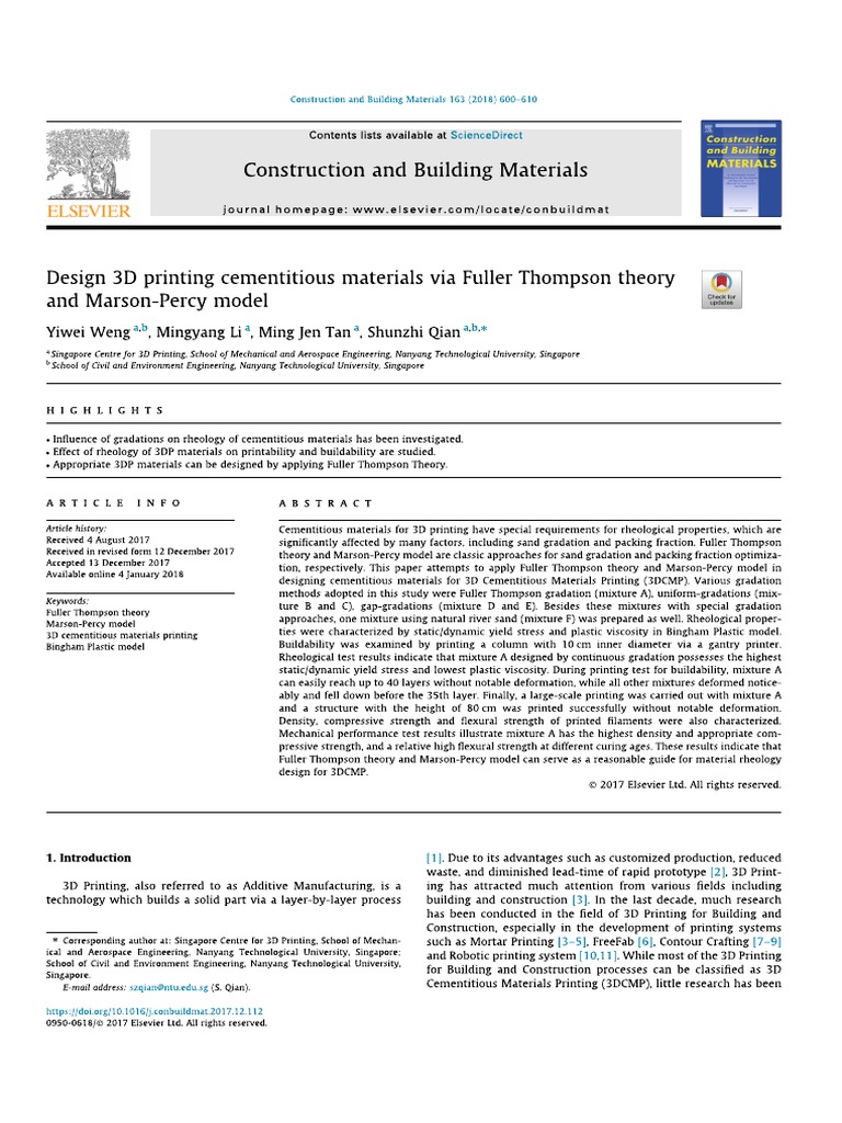 Design of 3D Printing Cementitious Materials Via Fuller Thompson Theory ...
