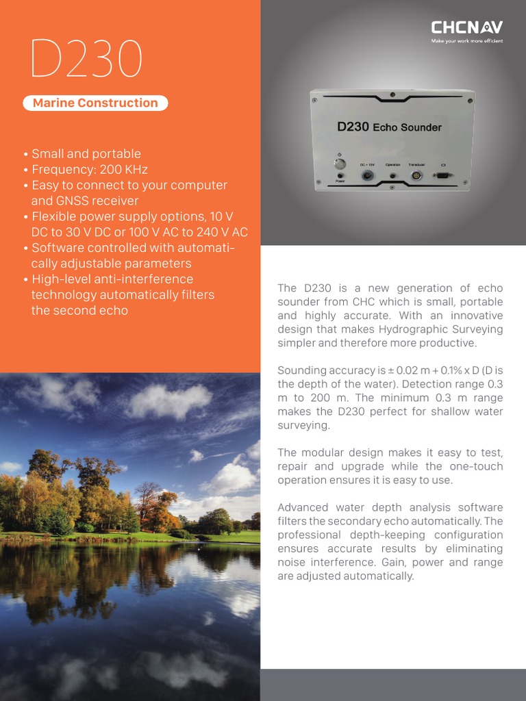 D230 Portable Echo Sounder Datasheet | PDF | Navigation | Bluetooth