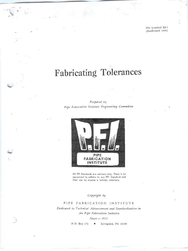 Pfi Es 3 Fabricating Tolerances PDF | PDF