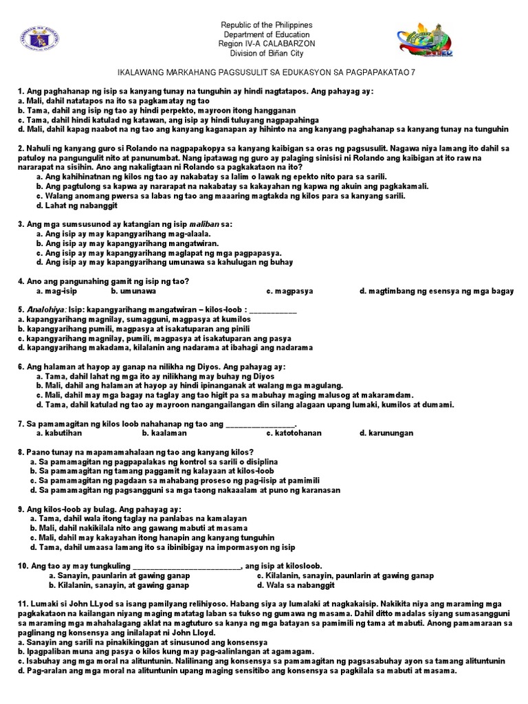 2nd Quarter Test Esp | PDF