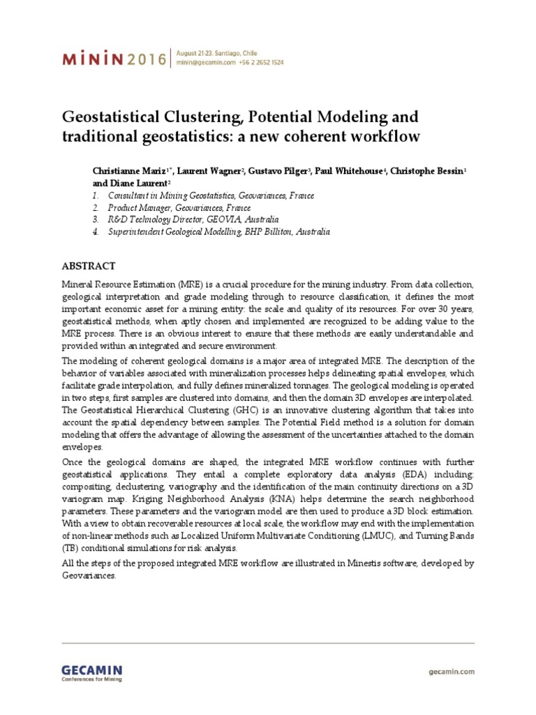 Geostatistical Clustering Potential Modeling and Traditional Geostatistics A New Coherent ...