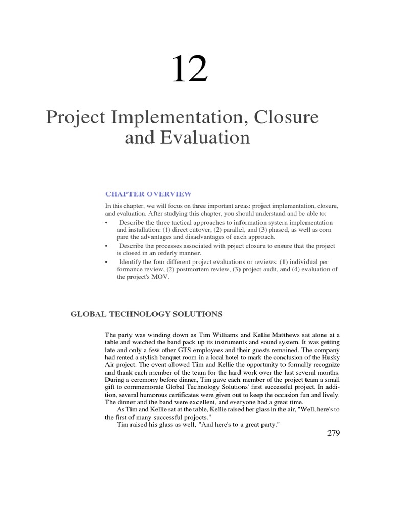 Chapter 12 - Project Implementation-Closure and Evaluation PDF | PDF ...