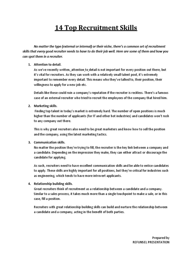 Top 14 Essential Recruitment Skills | PDF | Recruitment | Employment