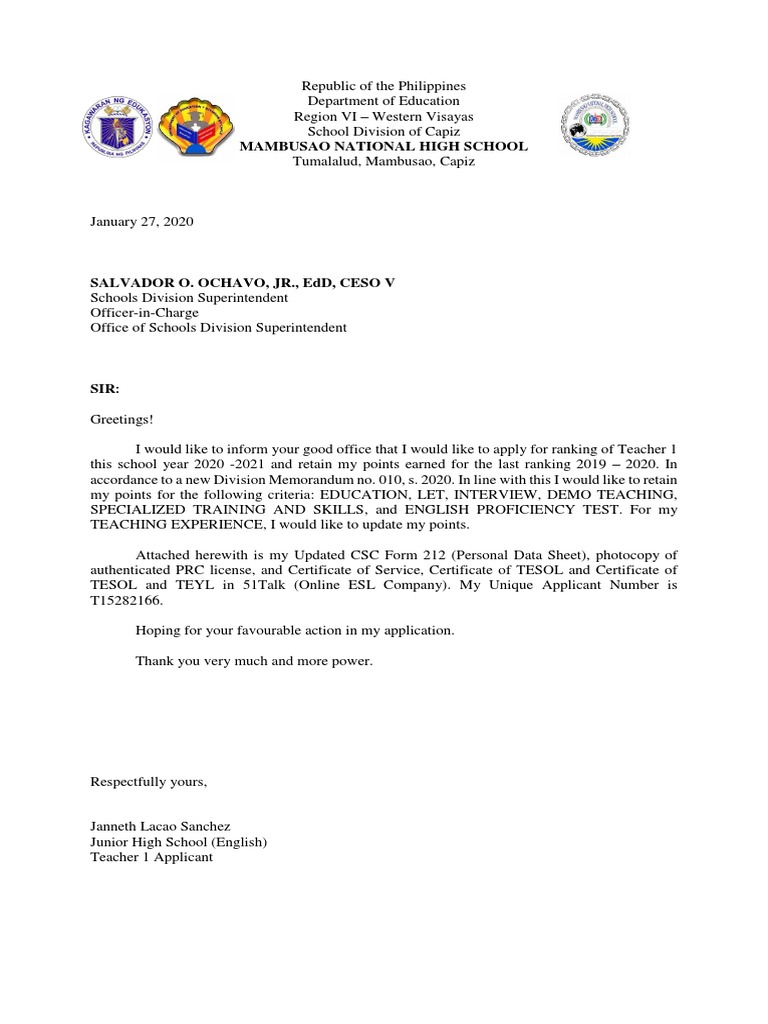 Letter of Intent 2020 JHS RANKING | PDF