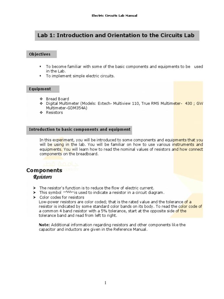 Lab 1 Answer Sheet (ELEC201) | PDF | Resistor | Voltage