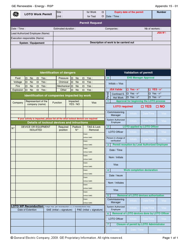 15 - 01 LOTO Work Permit-Rev.1ver1 | Electricity | Nature